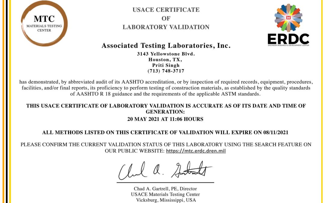 USACE-CERTIFICATE | Associated Testing Laboratories